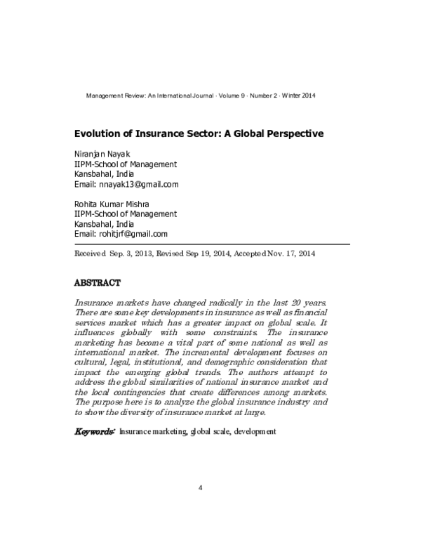 (PDF) Evolution of Insurance Sector: A Global Perspective