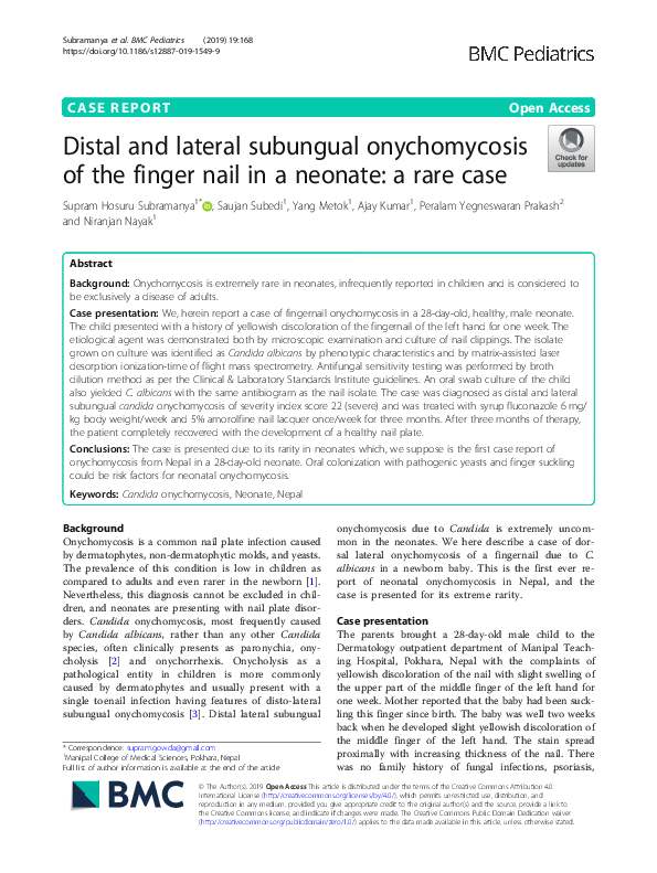 (PDF) Distal and lateral subungual onychomycosis of the finger nail in ...