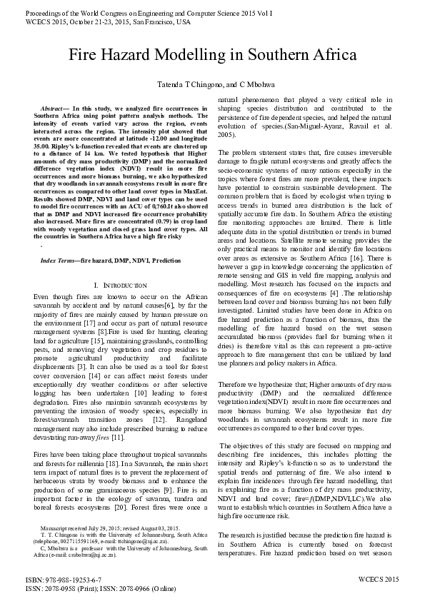 (PDF) Fire hazard modelling in Southern Africa