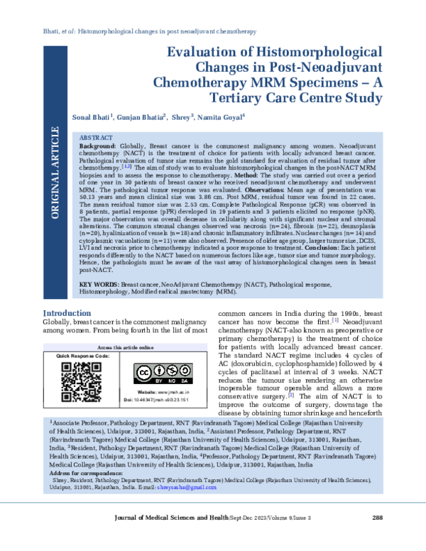 (PDF) Evaluation of Histomorphological Changes in Post-Neoadjuvant ...