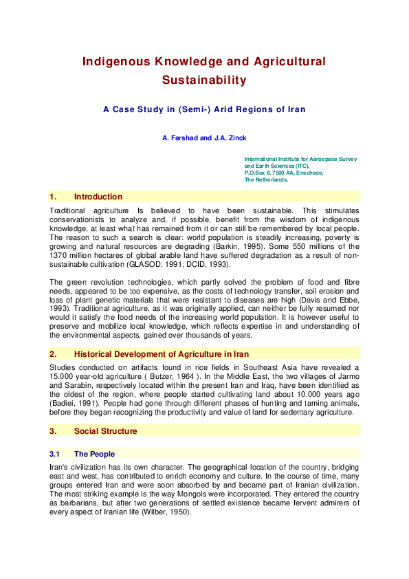(PDF) Indigenous knowledge and agricultural sustainability