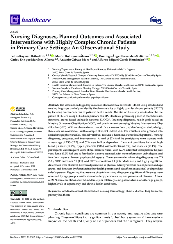 (PDF) Nursing Diagnoses, Planned Outcomes and Associated Interventions ...