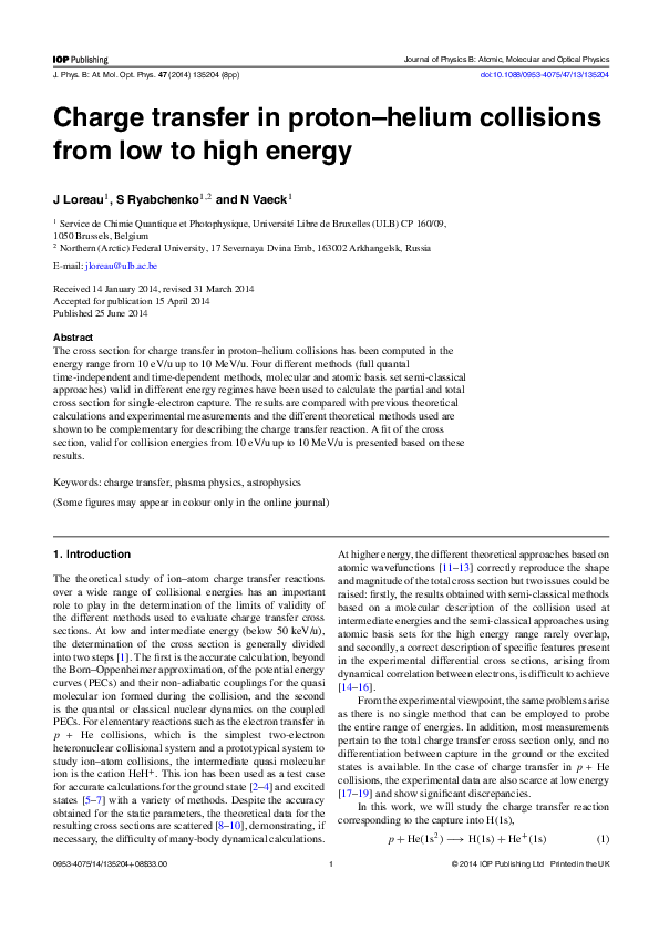 (PDF) Charge transfer in proton–helium collisions from low to high energy