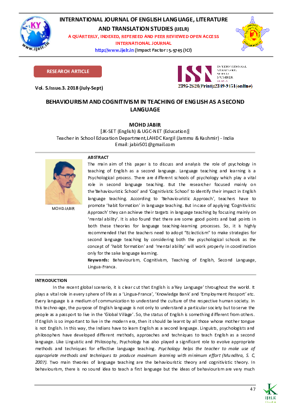 (PDF) Behaviorism and Cognitivism in Teaching of English as a Second ...
