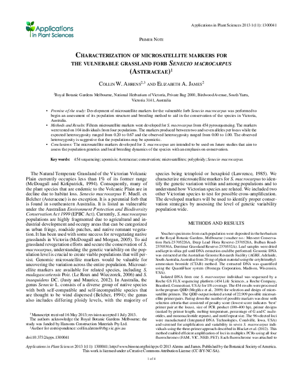 (PDF) Characterization of Microsatellite Markers for the Vulnerable ...