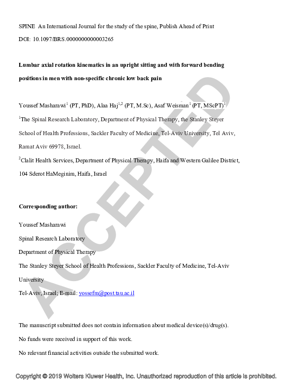 (PDF) Lumbar Axial Rotation Kinematics in an Upright Sitting and With ...
