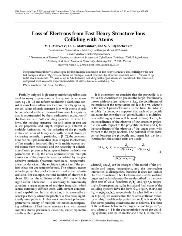 (PDF) Loss of electrons from fast heavy structure ions colliding with atoms