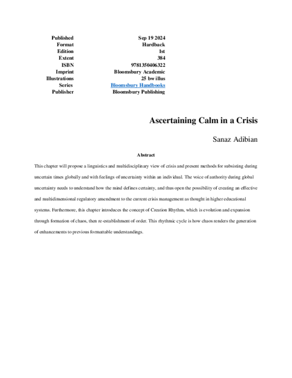 (PDF) Ascertaining Calm in a Crisis