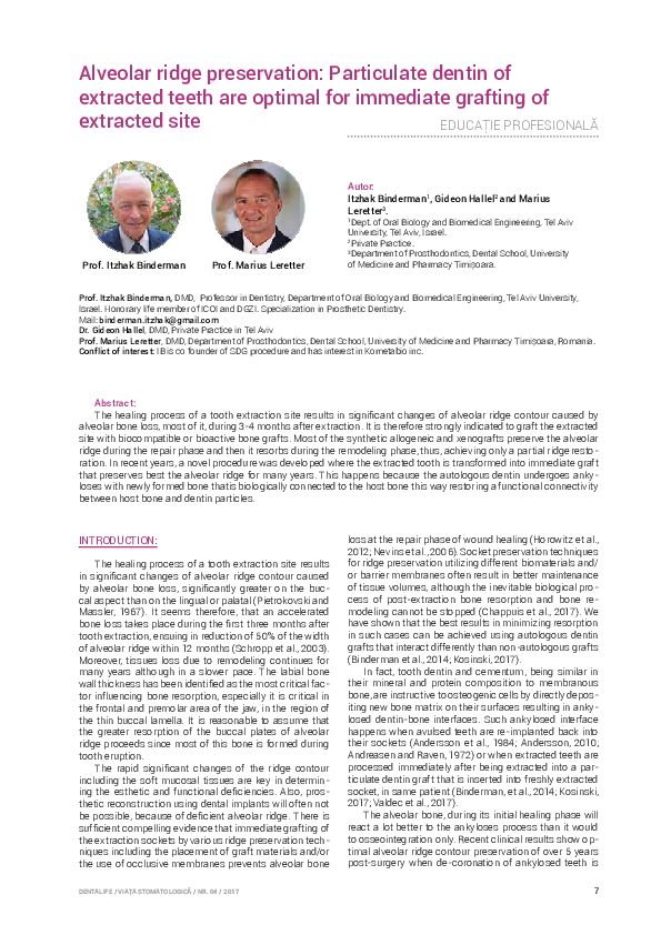 (PDF) Alveolar ridge preservation: Particulate dentin of extracted teeth are optimal for ...