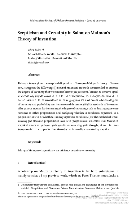 (PDF) Scepticism and Certainty in Salomon Maimon's Theory of Invention