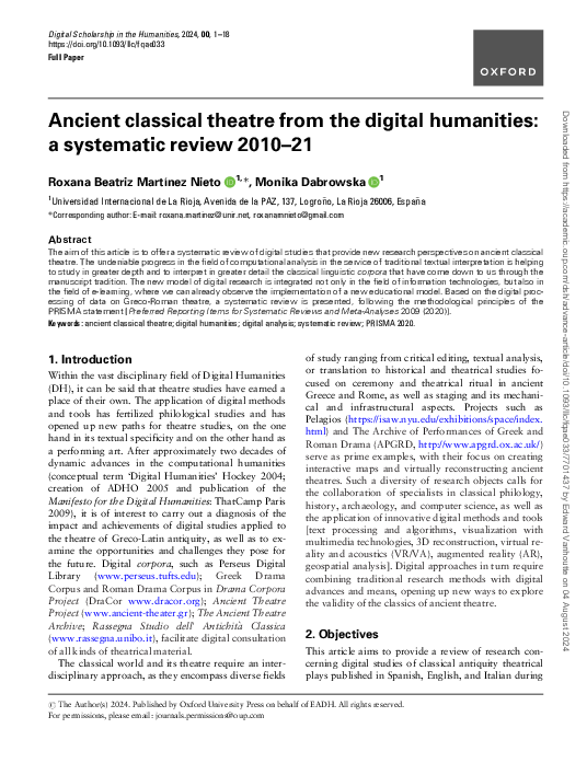 (PDF) Ancient classical theatre from the digital humanities: a ...
