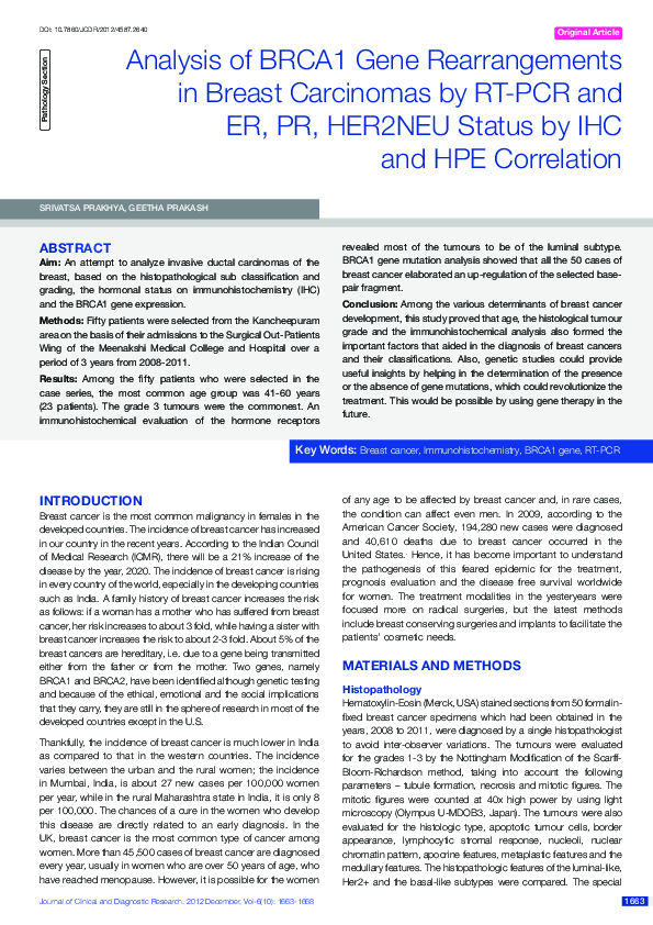 (PDF) Analysis of BRCA1 Gene Rearrangements in Breast Carcinomas by RT ...