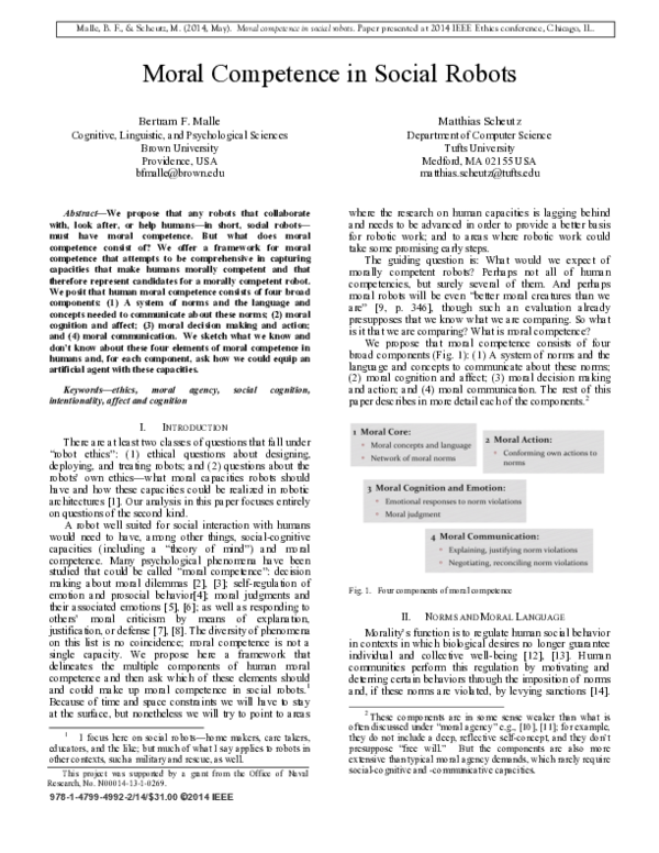 (PDF) Moral competence in social robots