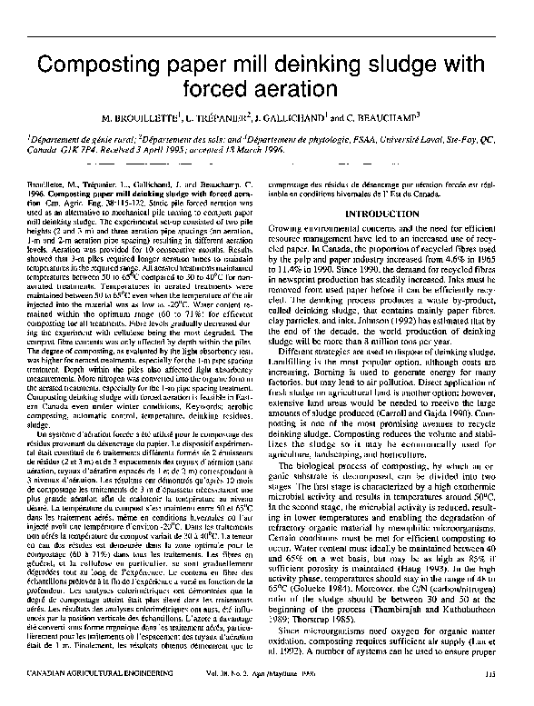 (PDF) Composting paper mill deinking sludge with forced aeration