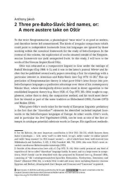 (PDF) Three pre-Balto-Slavic bird names, or: A more austere take on Oštir
