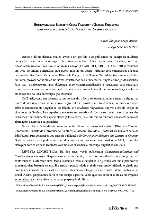 (PDF) Entrevista com Elizabeth Closs Traugott e Graeme Trousdale ...