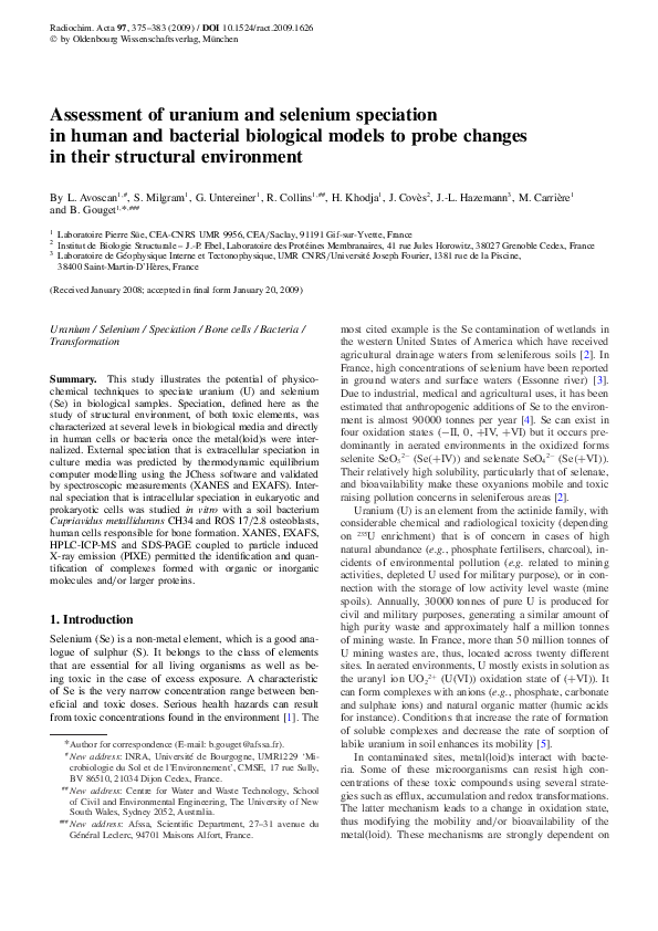 (PDF) Assessment of uranium and selenium speciation in human and ...