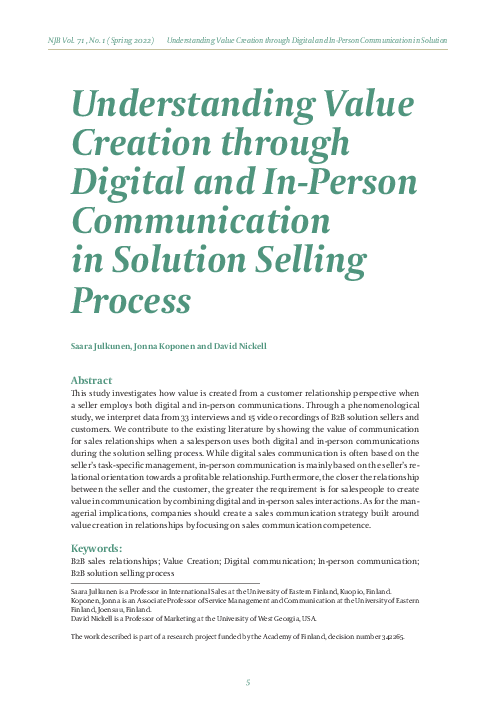 (PDF) Understanding Value Creation through Digital and In-Person Communication in Solution ...