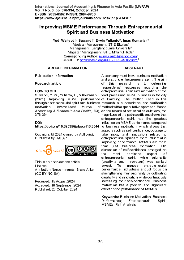 (PDF) Improving MSME Performance Through Entrepreneurial Spirit and ...