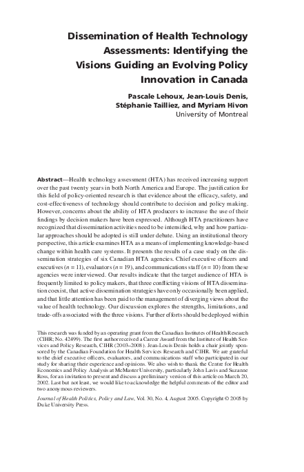 (PDF) Dissemination of Health Technology Assessments: Identifying the ...