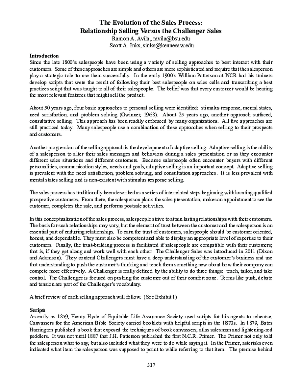 (PDF) The evolution of the sales process: Relationship selling versus ...