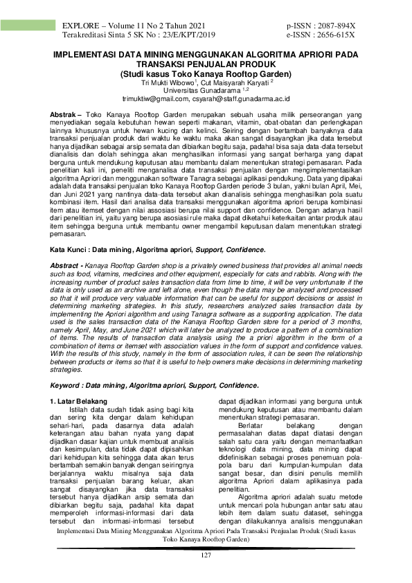 (PDF) IMPLEMENTASI DATA MINING MENGGUNAKAN ALGORITMA APRIORI PADA ...