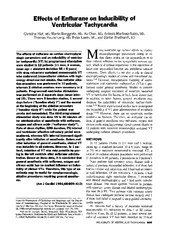 (PDF) Effects of enflurane on inducibility of ventricular tachycardia