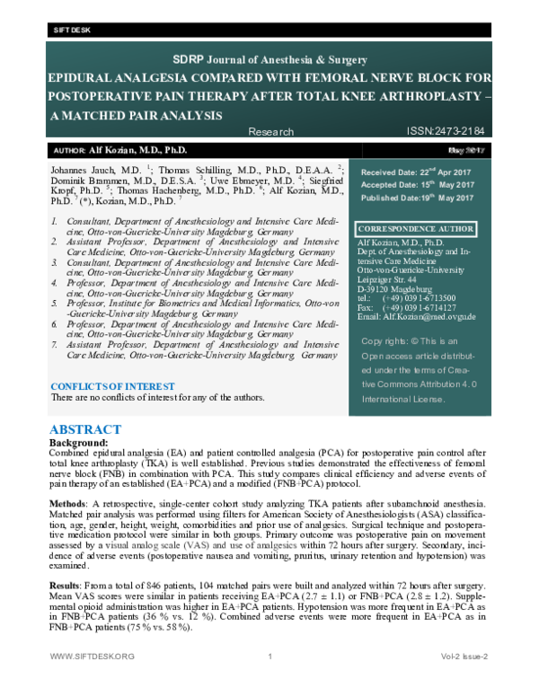 (PDF) Epidural analgesia compared with femoral nerve block for ...