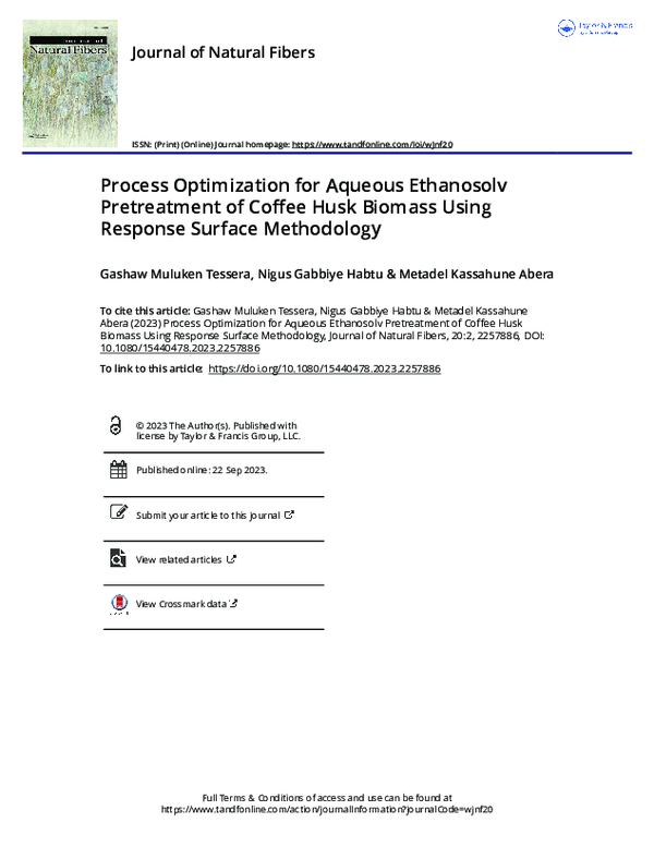 (PDF) Process Optimization for Aqueous Ethanosolv Pretreatment of Coffee Husk Biomass Using ...