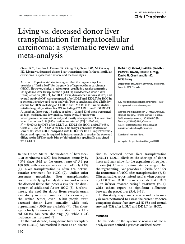 (PDF) Living vs. deceased donor liver transplantation for ...