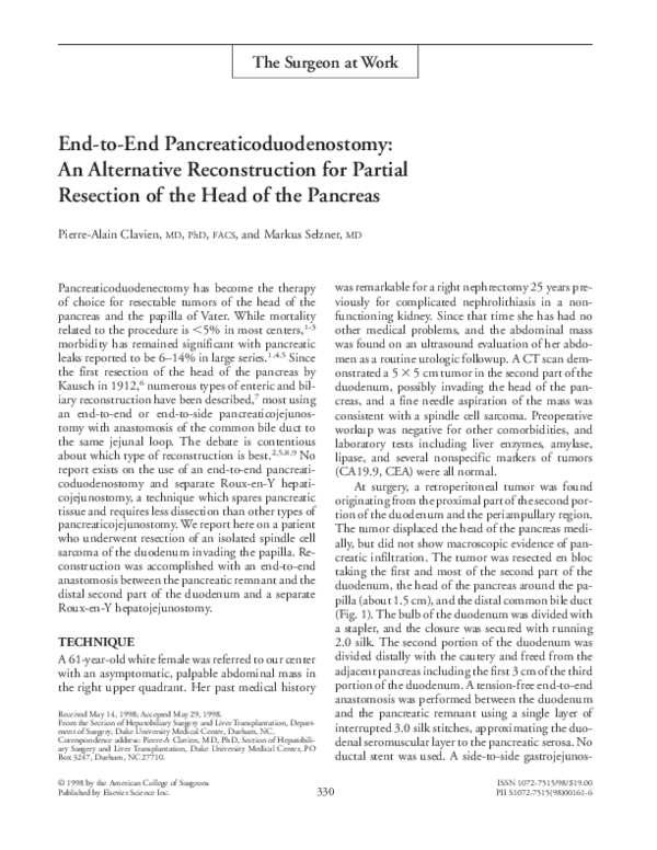 (PDF) End-to-End Pancreaticoduodenostomy: an Alternative Reconstruction ...