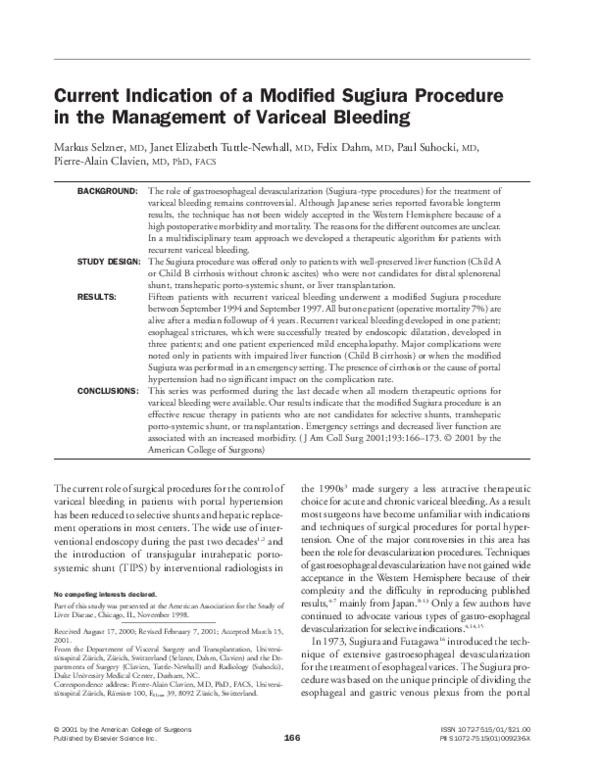 (PDF) Current Indication of A Modified Sugiura Procedure in The ...