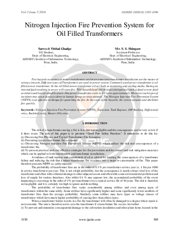 (PDF) Nitrogen Injection Fire Prevention System for Oil Filled Transformers