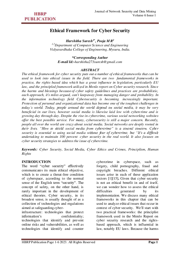 (PDF) Ethical Framework for Cyber Security