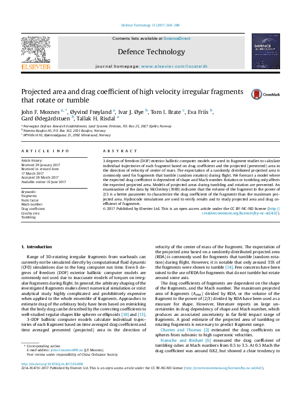 (PDF) Projected area and drag coefficient of high velocity irregular ...
