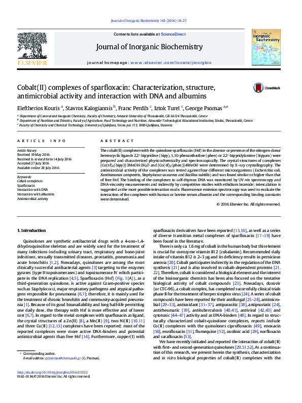 (PDF) Cobalt(II) complexes of sparfloxacin: Characterization, structure ...