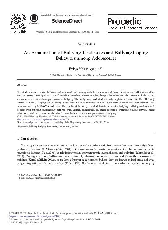 (PDF) An Examination of Bullying Tendencies and Bullying Coping ...