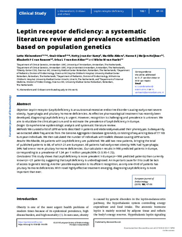 (PDF) Leptin receptor deficiency: a systematic literature review and ...