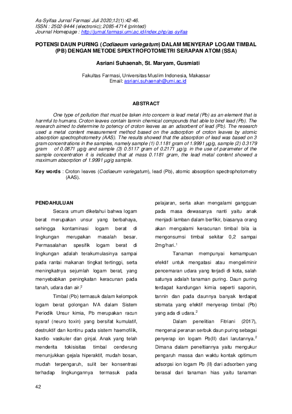 (PDF) POTENSI DAUN PURING (Codiaeum variegatum) DALAM MENYERAP LOGAM ...