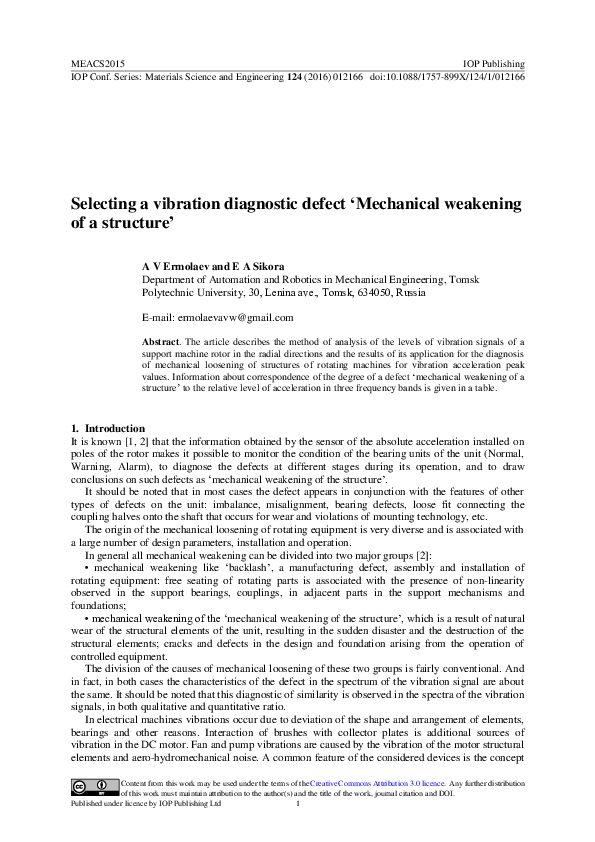 (PDF) Selecting a vibration diagnostic defect ‘Mechanical weakening of ...