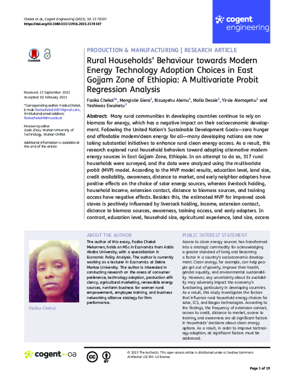 (PDF) Rural Households' Behaviour towards Modern Energy Technology ...