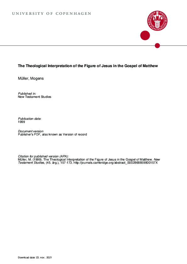 (PDF) The Theological Interpretation of the Figure of Jesus in the ...