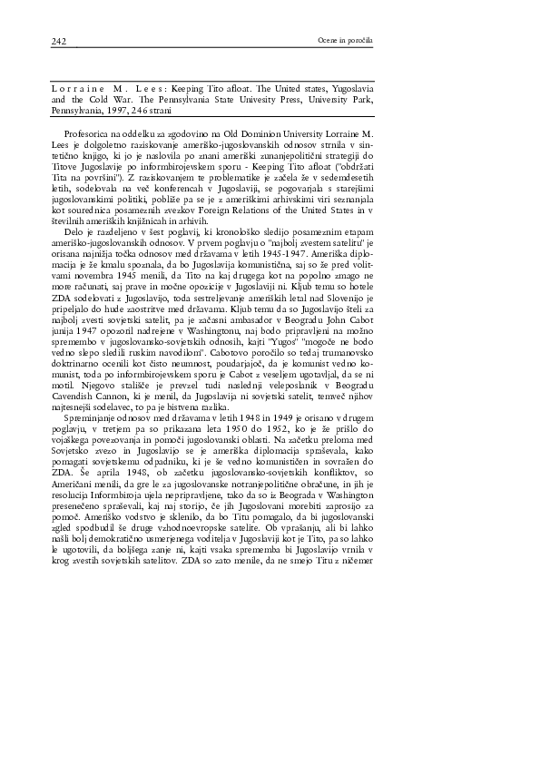 (PDF) Lorraine M. Lees: Keeping Tito afloat | Aleš Gabrič - Academia.edu