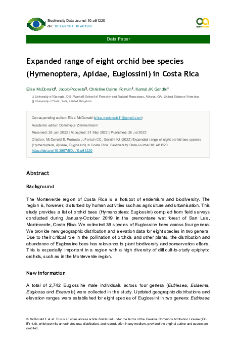 (PDF) Expanded range of eight orchid bee species (Hymenoptera, Apidae ...