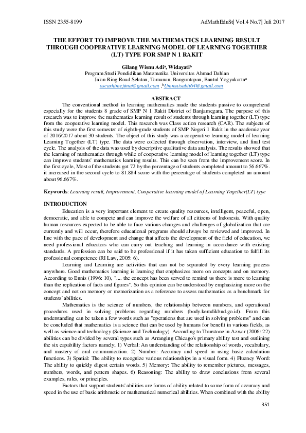 (PDF) The Effort to Improve the Mathematics Learning Result Through Cooperative Learning Model ...