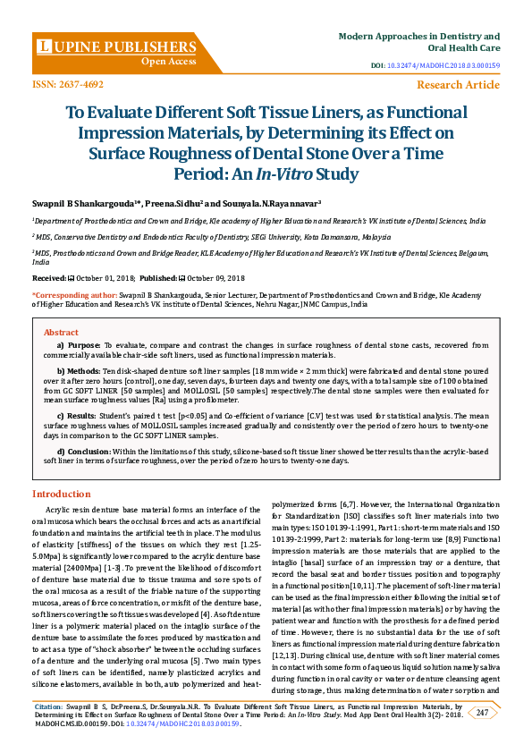 (PDF) To Evaluate Different Soft Tissue Liners, as Functional ...