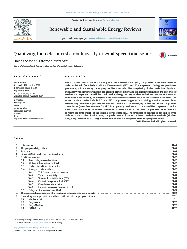 (PDF) Quantizing the deterministic nonlinearity in wind speed time series