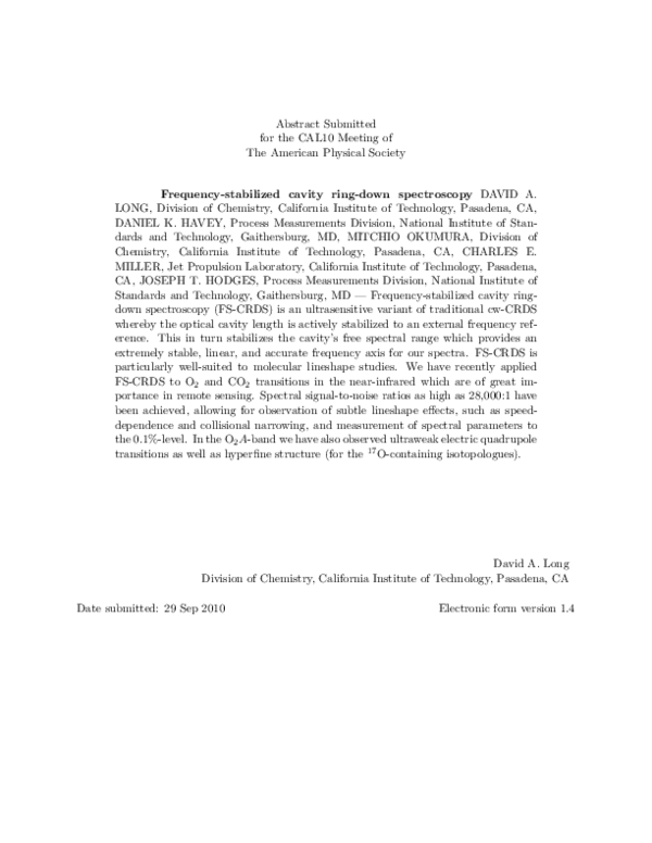 (PDF) Frequency-stabilized cavity ring-down spectroscopy