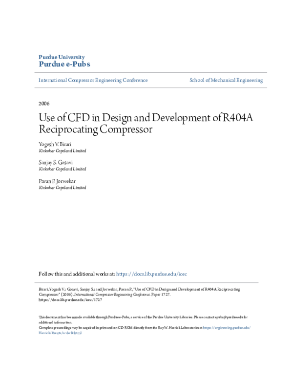 (PDF) Use of CFD in design and development of R404a reciprocating ...