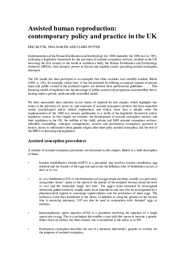 (DOC) Assisted Human Reproduction: Contemporary Policy and Practice In ...